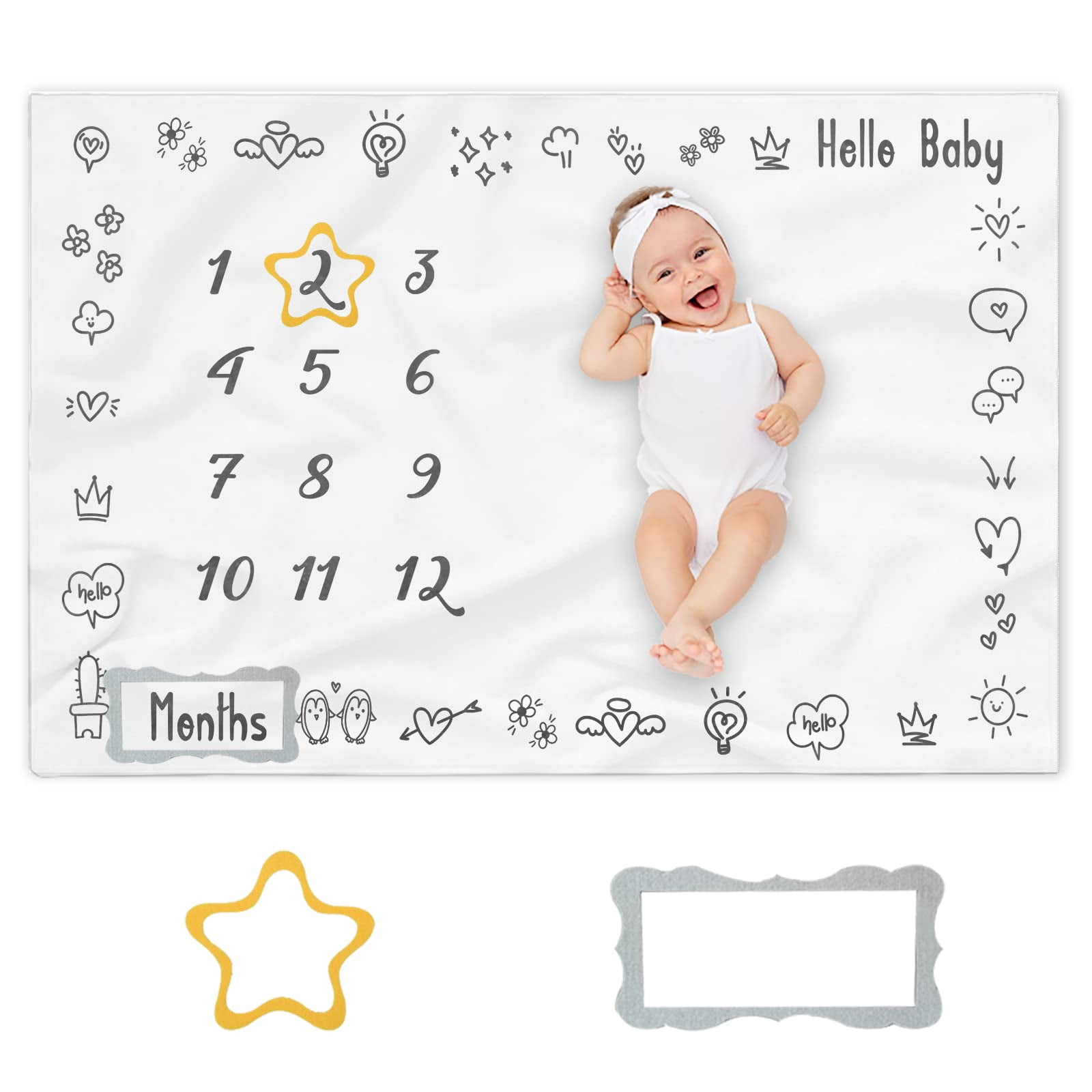 Baby Monthly Milestone Blanket Boy or Girl, Hello Baby Monthly ...
