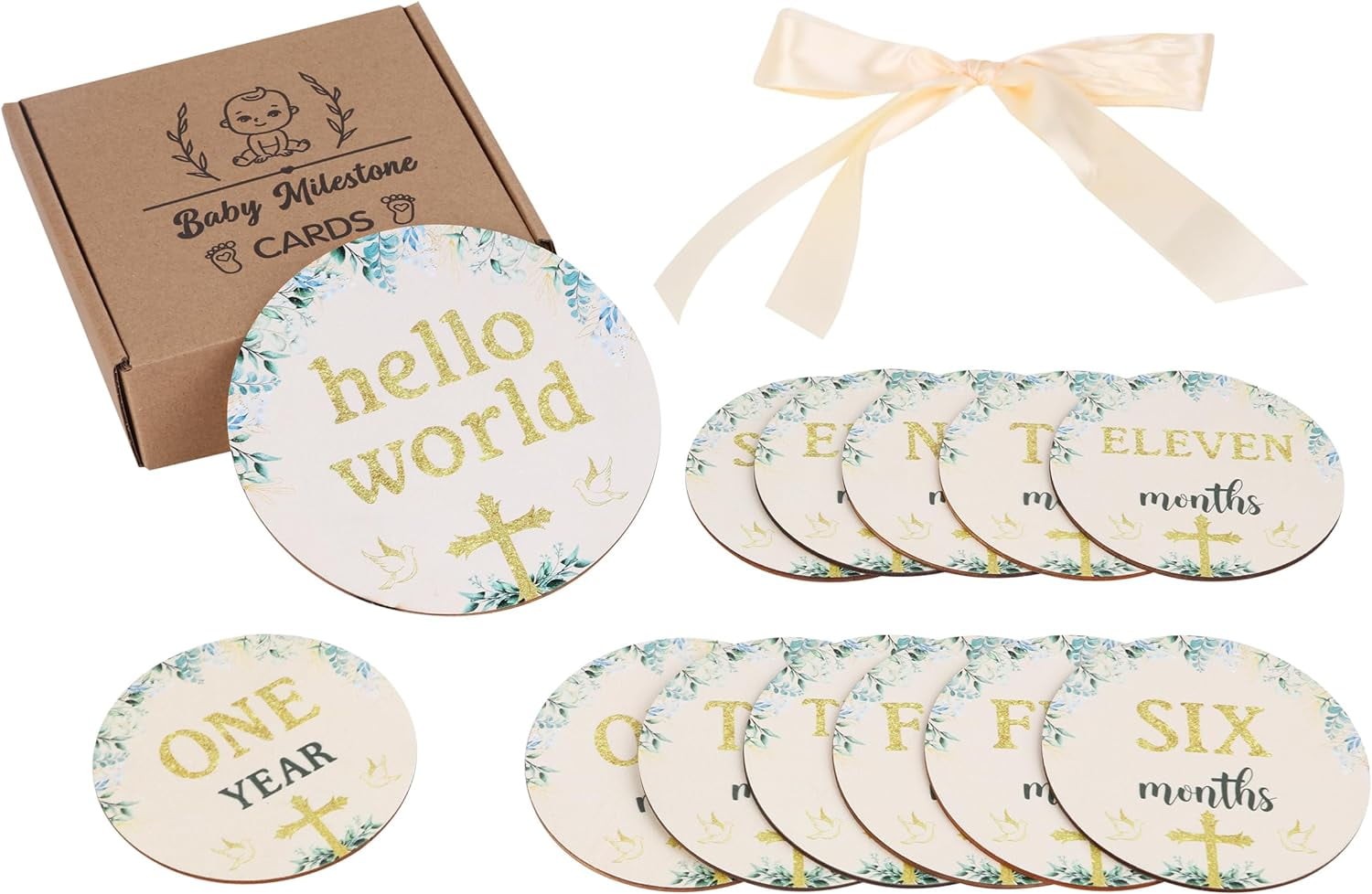 Baby Monthly Milestone Signs, Wooden Milestone Cards Discs Props, 13PCS ...