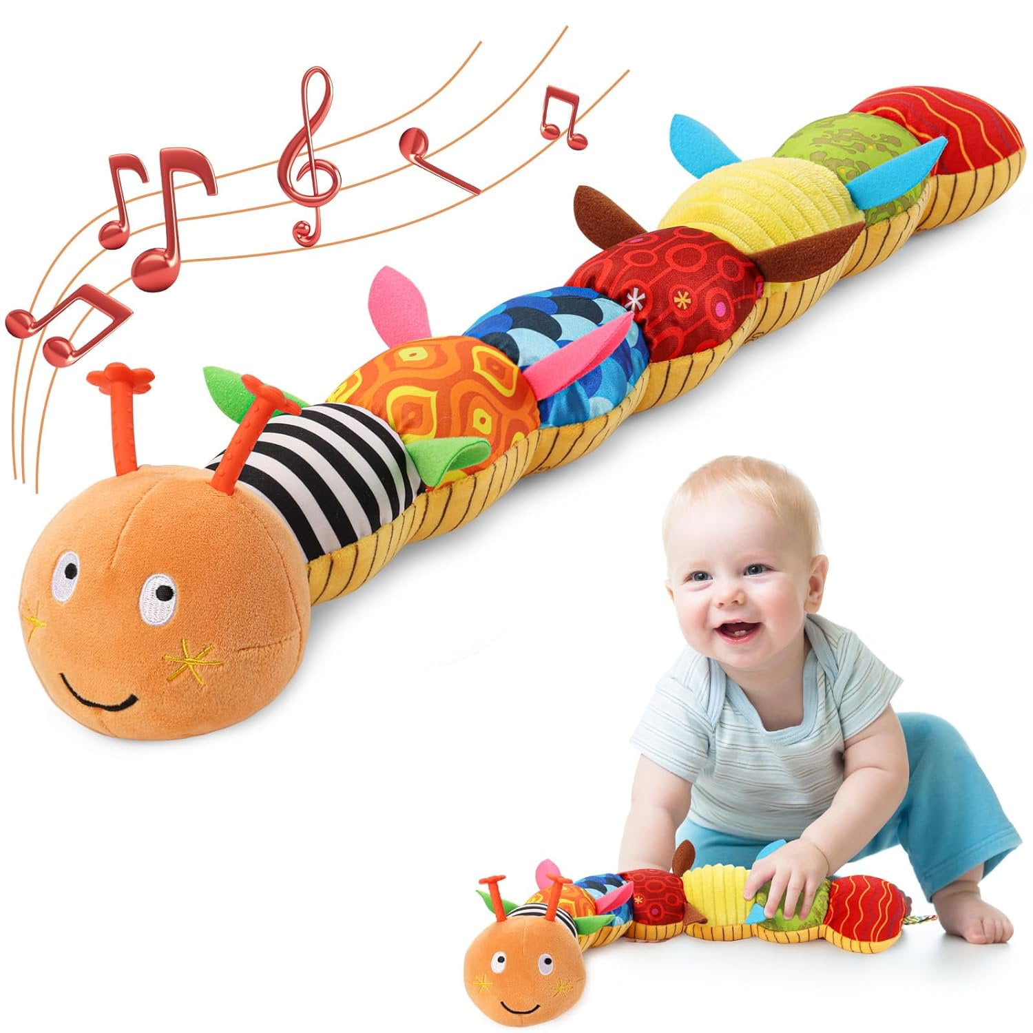 Baby Musical Caterpillar Toys, Infant Stuffed Animal Toys with Crinkle ...