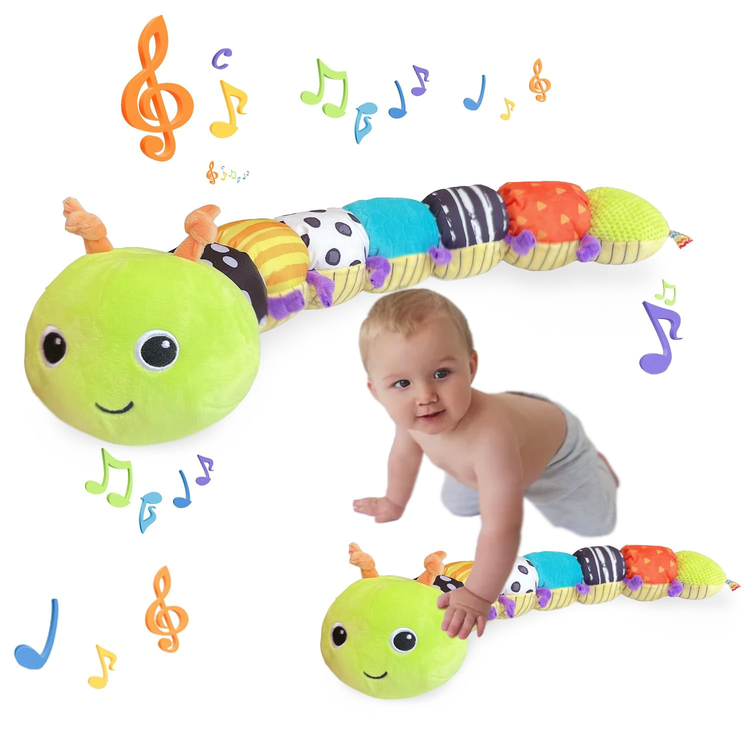 Baby Musical Caterpillar Toys, Infant Stuffed Animal Toys with Crinkle ...