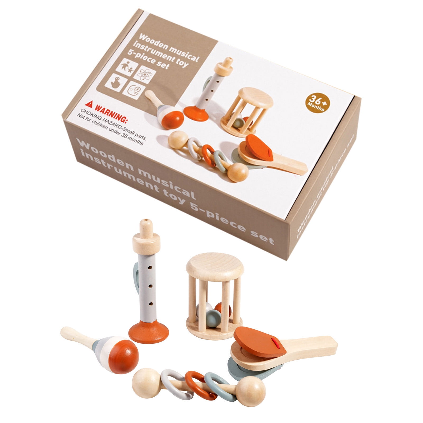 Baby Musical Instruments 5 Piece Montessori Wooden Toy Percussion Set ...