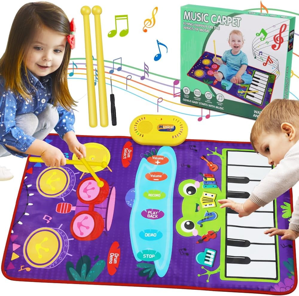 Baby Musical Mat 2-in-1 Toddler Piano Drum Mat for 1 Year Old Boys ...