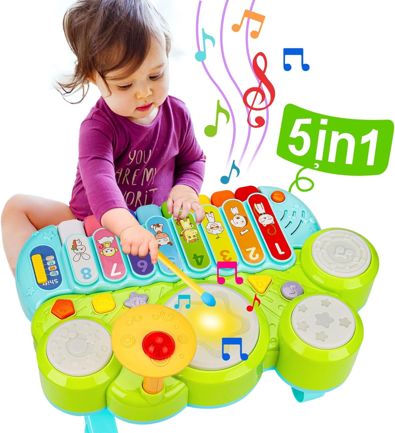 Baby Musical Toys 3 in 1 Piano Keyboard Xylophone Drum Set for 1 Year ...