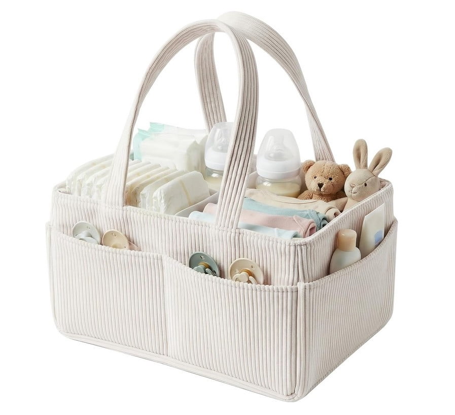 Baby Nappy Caddy Organiser, Portable Corduroy Nursery Diaper Storage ...