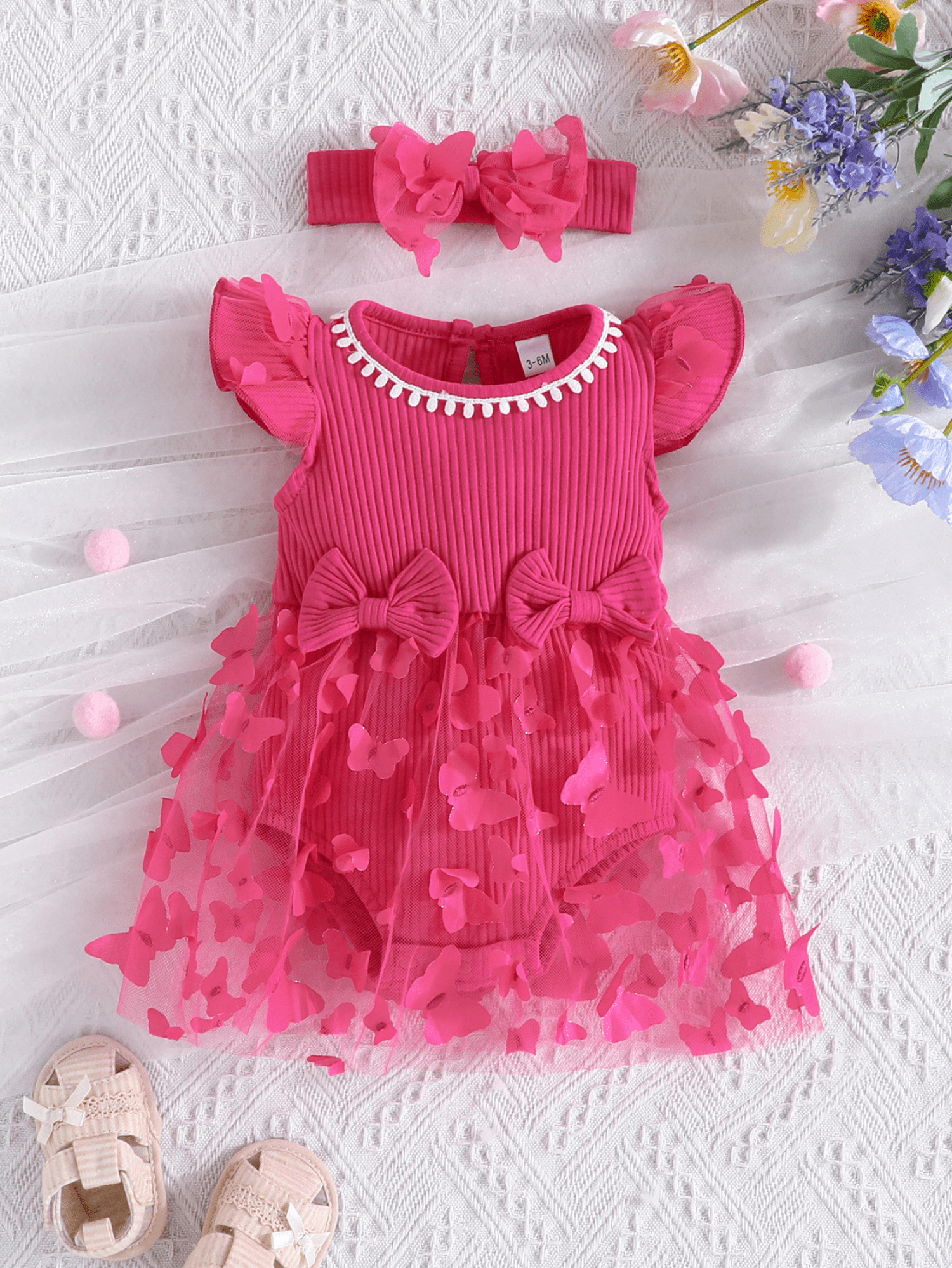 Baby Newborn Girls Bodysuit Cotton Butterfly Print Romper Fly Sleeve ...
