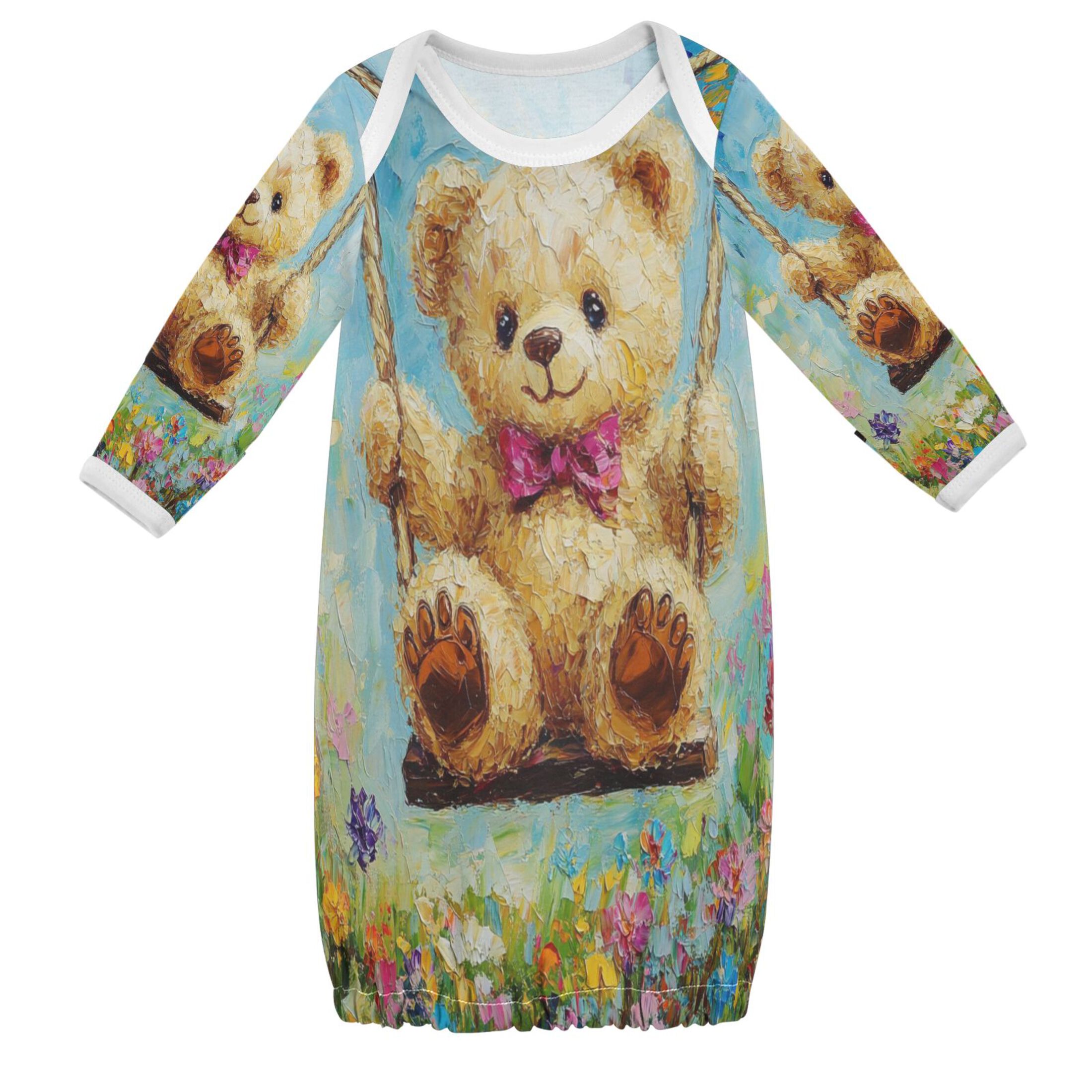 Baby Night dress Cartoon Creative Brown Bear on Swing PaintingSleepwear ...