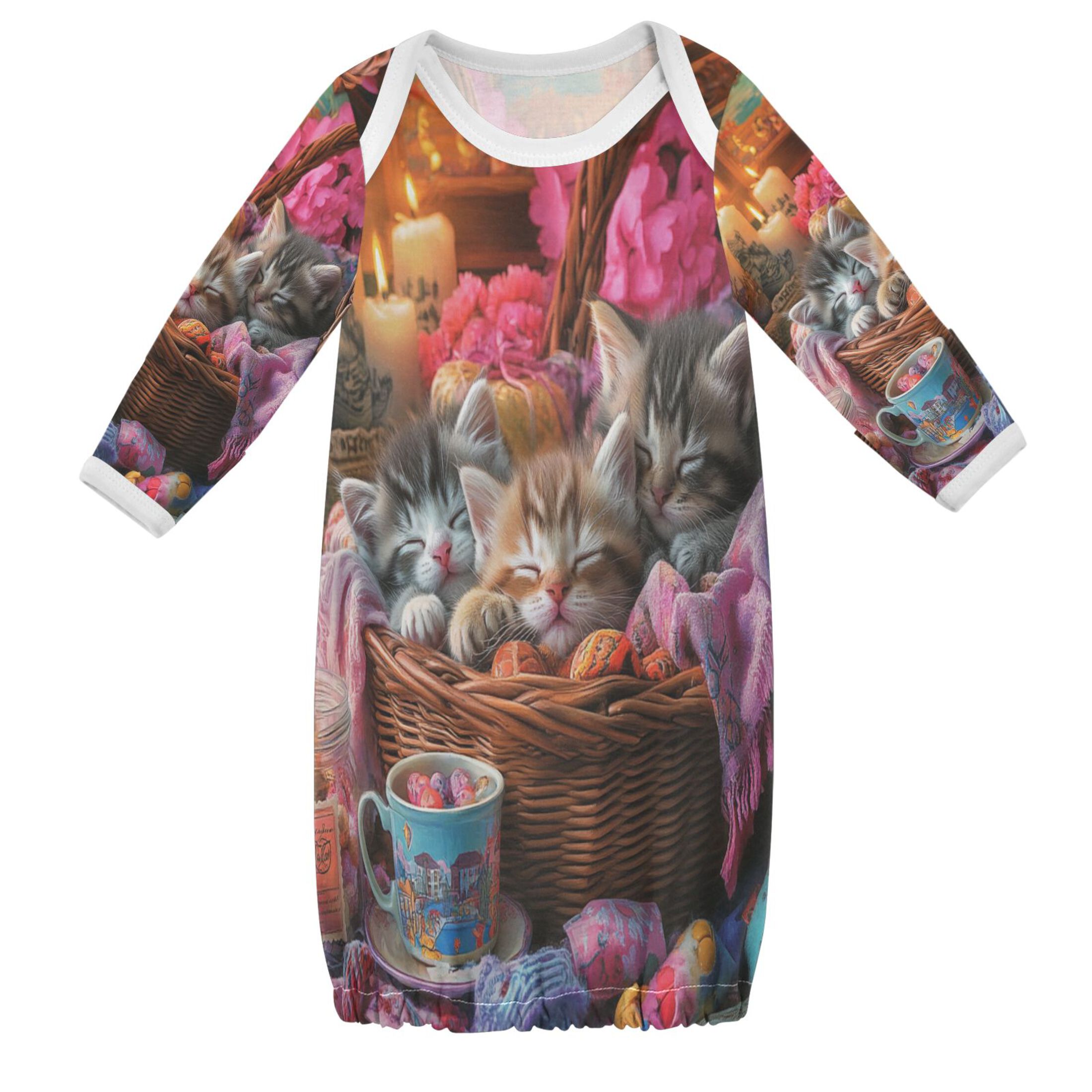 Baby Night dress Cartoon Creative Kittens Sleeping in BasketSleepwear ...