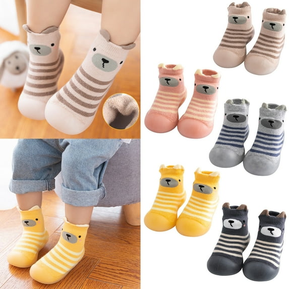 Baby Non Socks Shoes Toddler Girls Boys Cartoon Stripes First Walking ...