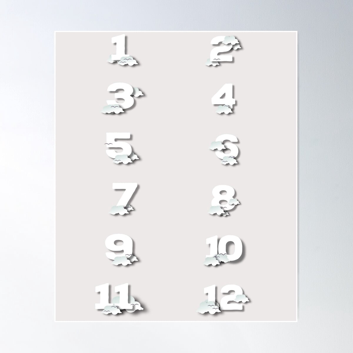 Baby Numbers With Clouds Pack - 12 Months - Gender Neutral Poster Wall ...