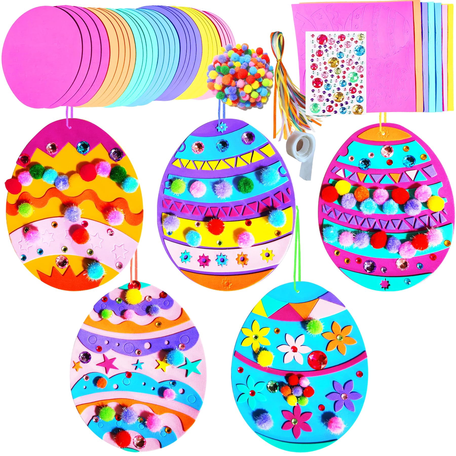 Ayhuhra 28 Sets Easter Egg Craft Kit for Kids Foam DIY Easter Crafts ...