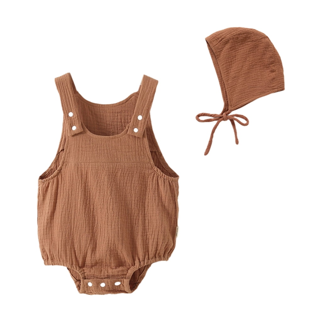 Baby Onesie Set with Hat Baby Romper Triangle Crotch Button One-piece ...