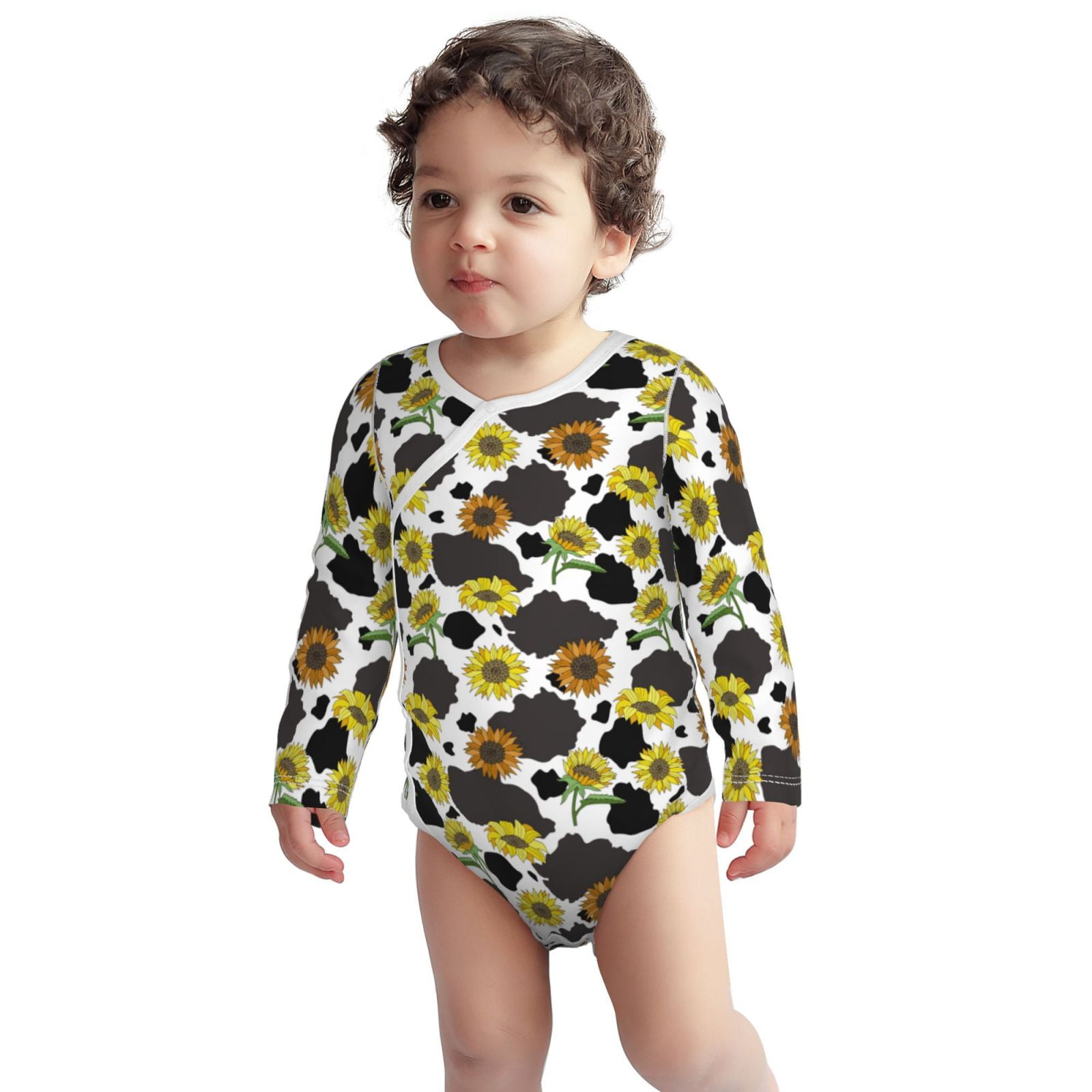 Baby Onesies - Black Cow Print Sunflowers Long Sleeve Onesies Girl Boy ...