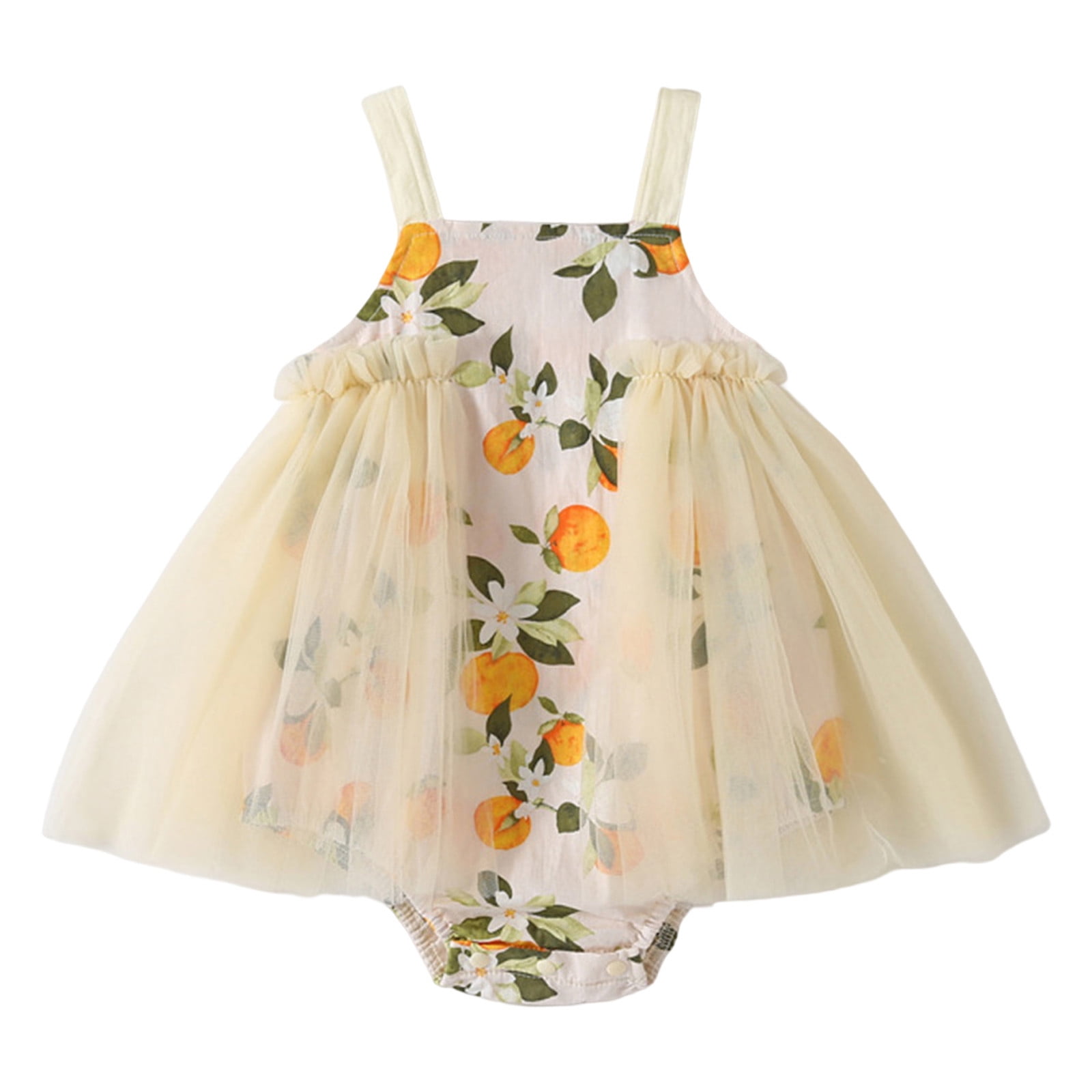 Baby Onesies Bodysuits For Girl Infant Sleeveless Floral Prints Ruffles Tulle Ruffles Newborn ...