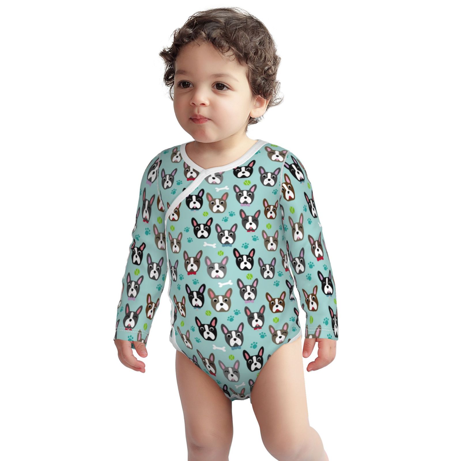 Baby Onesies - Boston Terrier paw green cute Long Sleeve Onesies Girl ...