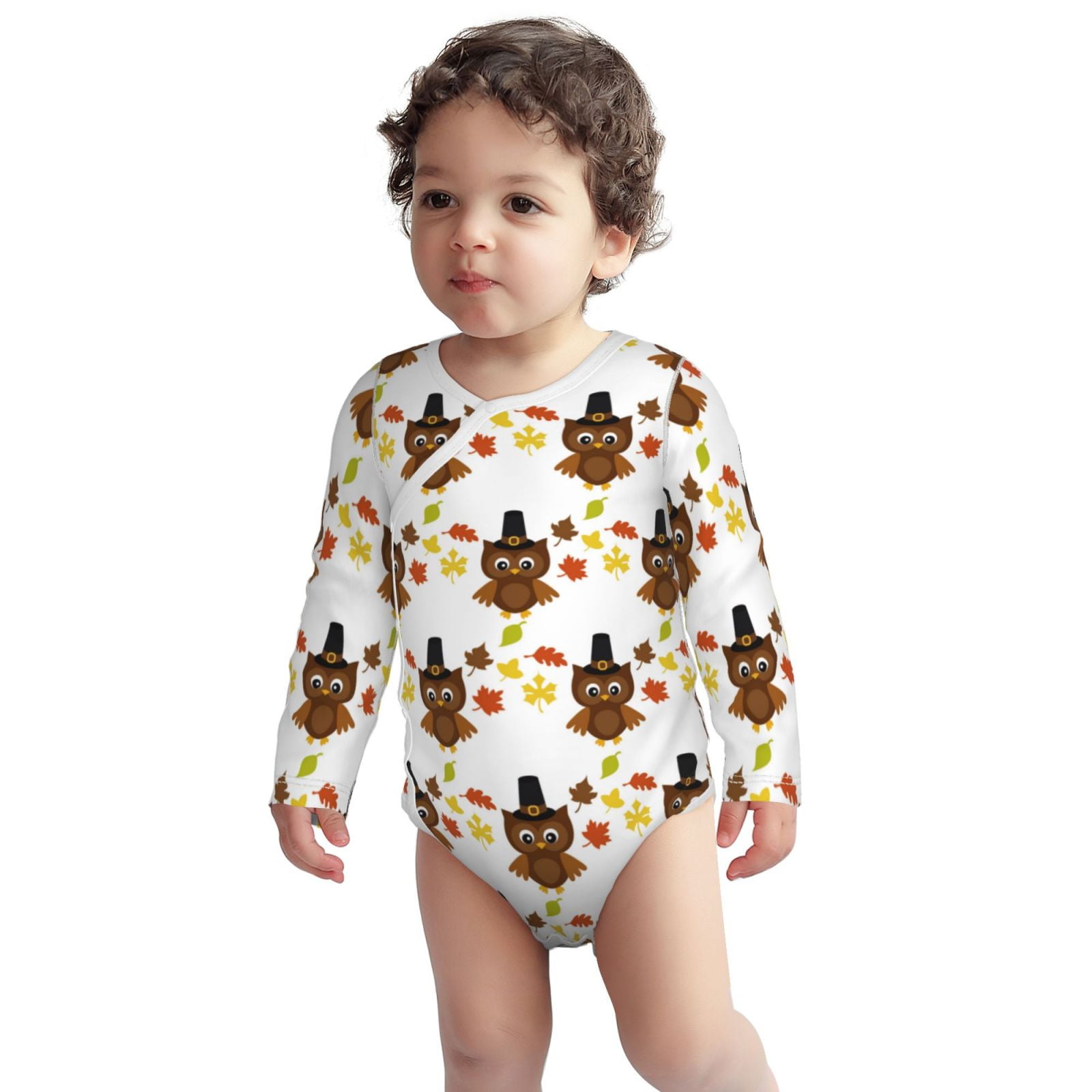 Baby Onesies - Colorful maple leaf owl Long Sleeve Onesies Girl Boy ...