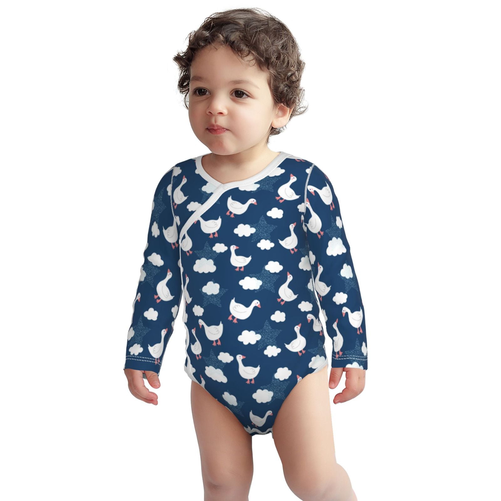 Baby Onesies - Cute Goose On Blue Sky Long Sleeve Onesies Girl Boy with ...