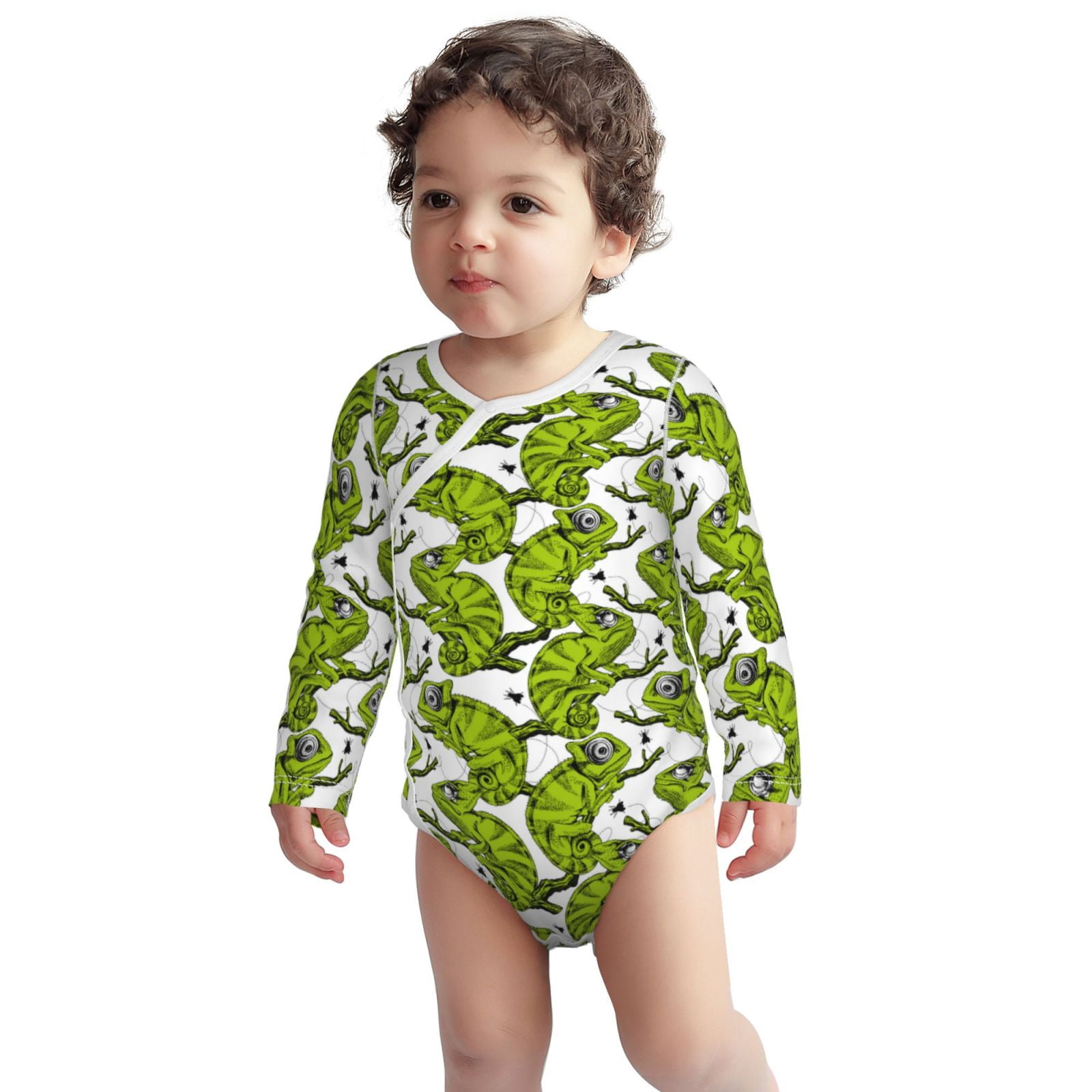 Baby Onesies - Cute Lizard Chameleon Green Long Sleeve Onesies Girl Boy ...
