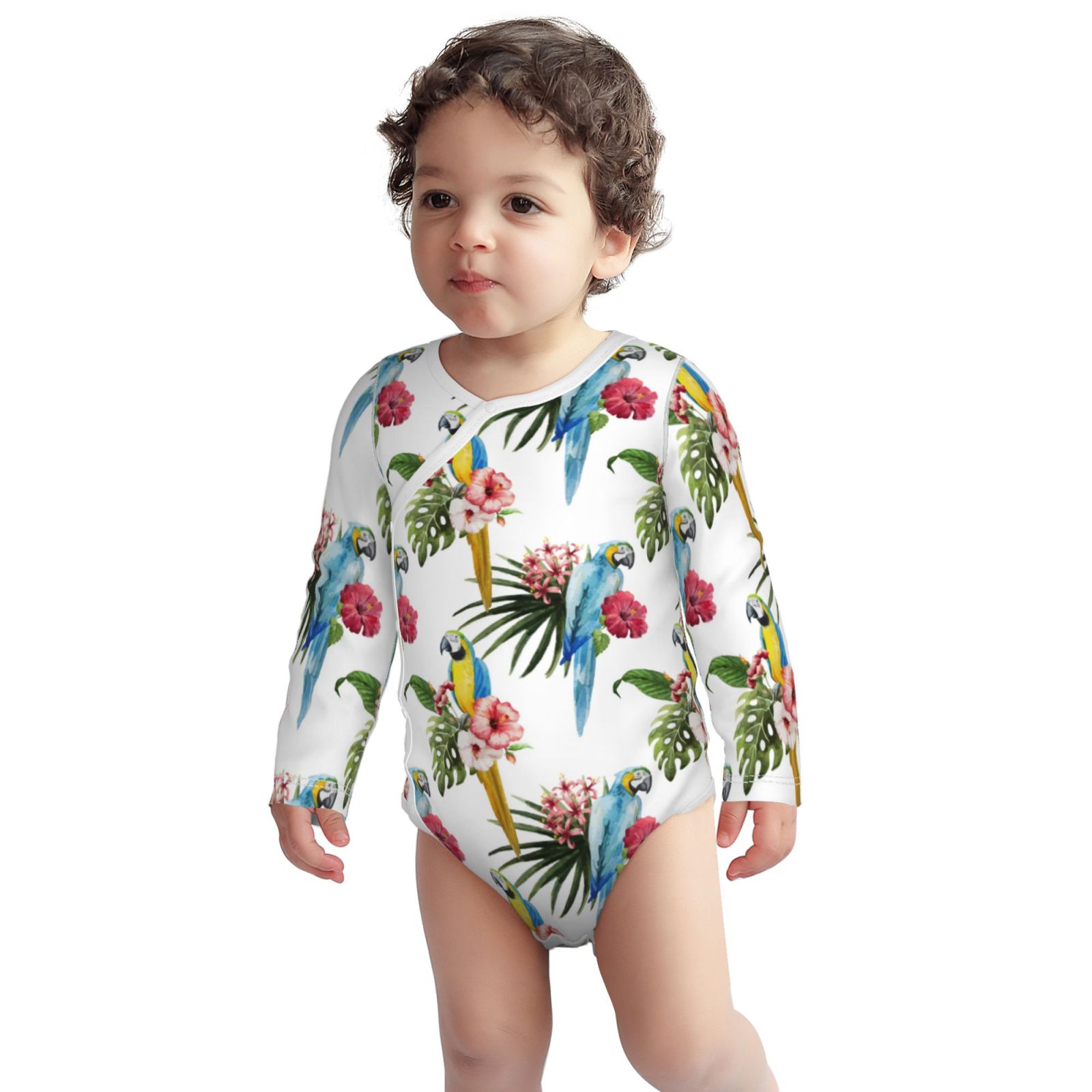 Baby Onesies - Cute Parrot Flower Monstera Long Sleeve Onesies Girl Boy ...