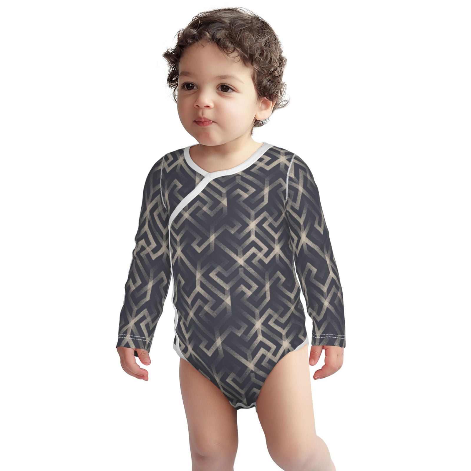 Baby Onesies - Geometric Labyrinth Patterns Long Sleeve Onesies Girl Boy with Side-Snap, Infant ...
