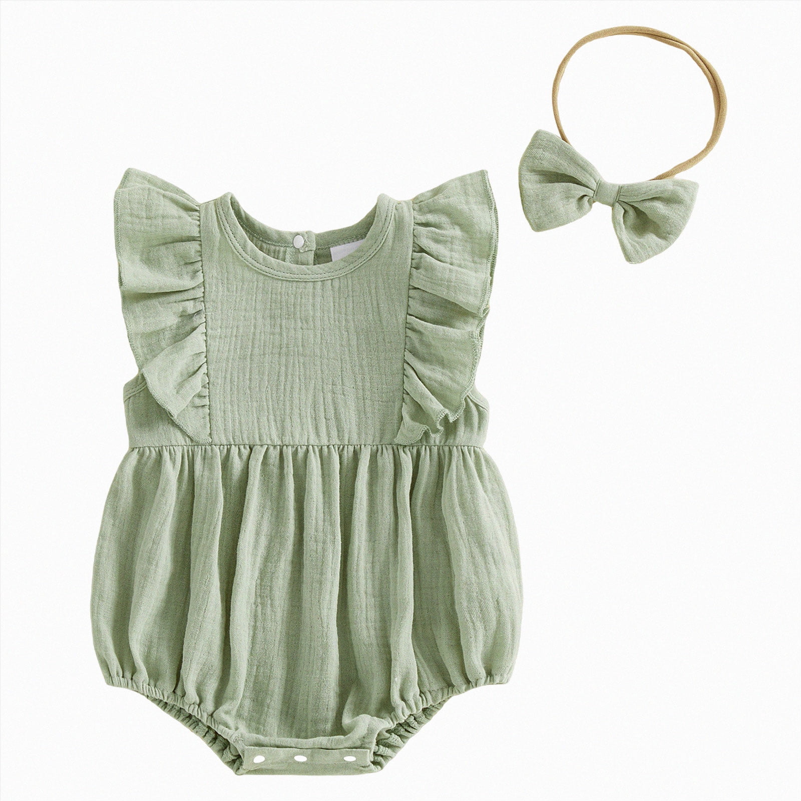Baby Onesies Girl Baby Girl Linen Ruffle Sleeve Romper Jumpsuit ...