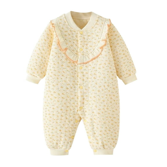 Baby Onesies Girl Floral Print Button Up Color Blocked Long Sleeve ...