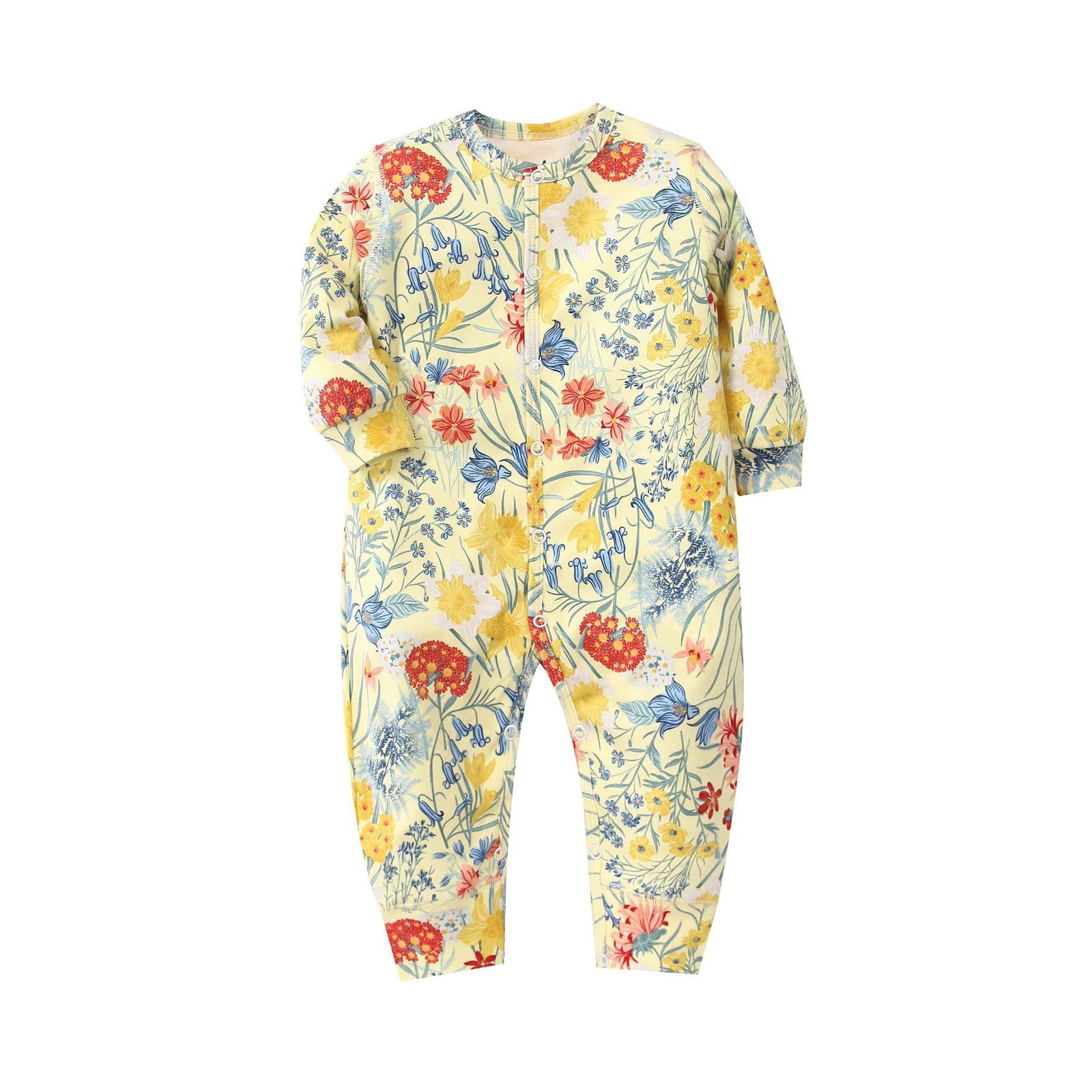 Baby Onesies Girl Footless Pjs Print Button Down Romper Jumpsuit Onesies Baby Clothes Yellow 12 ...
