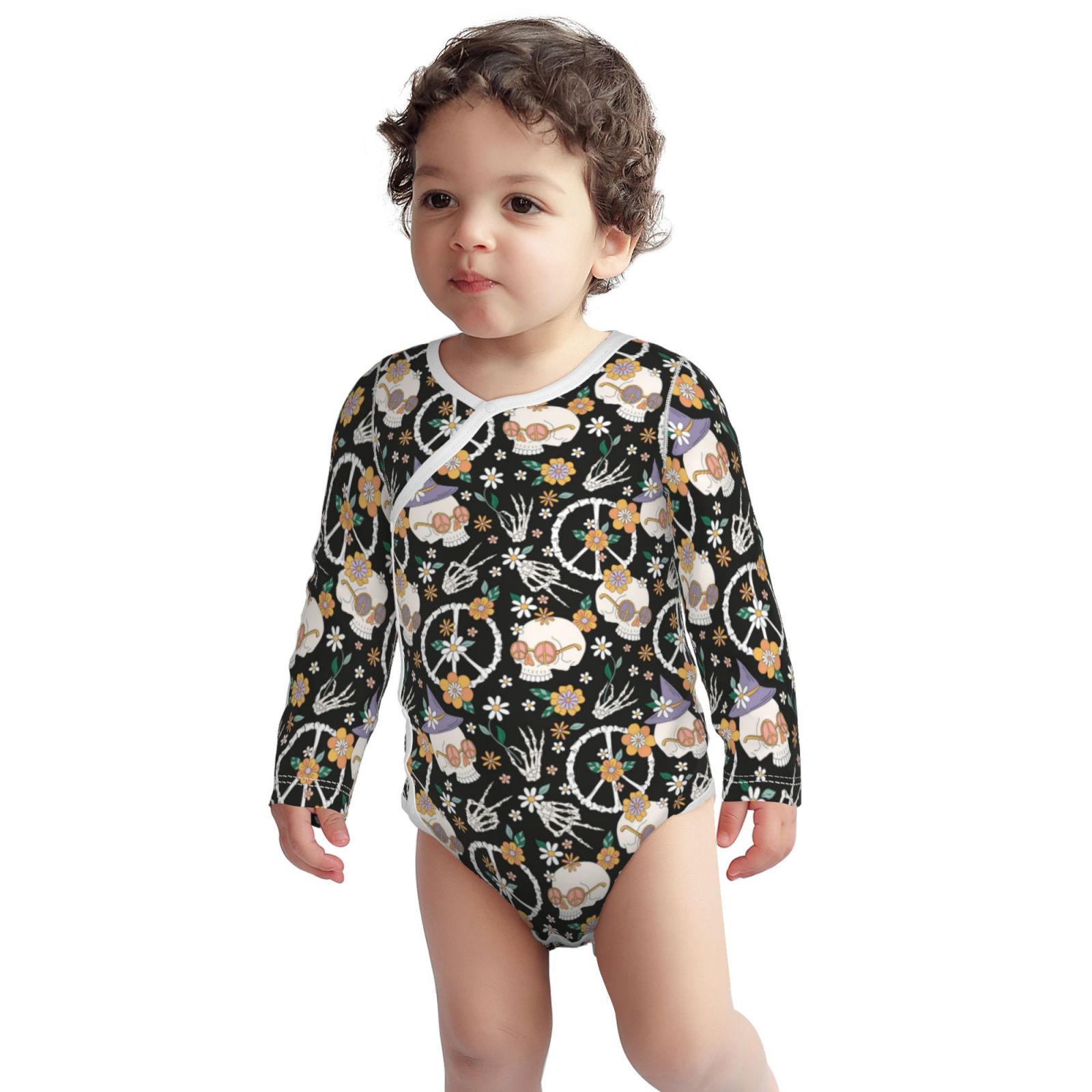 Baby Onesies - Halloween Scull Peace Sign cool Long Sleeve Onesies Girl ...