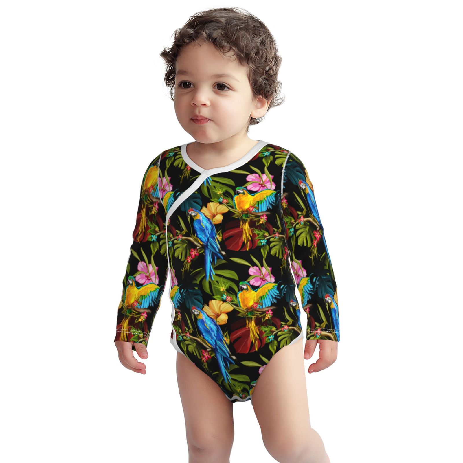 Baby Onesies - Oil Painting Colorful Cute Parrot Long Sleeve Onesies ...