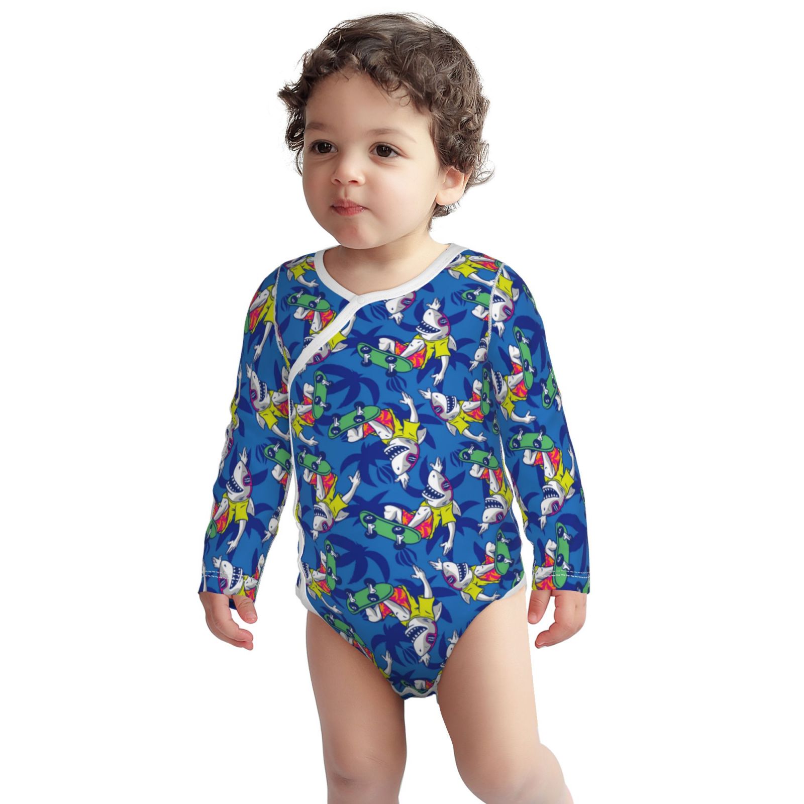 Baby Onesies - Sharks Skateboarding With Palm Long Sleeve Onesies Girl ...