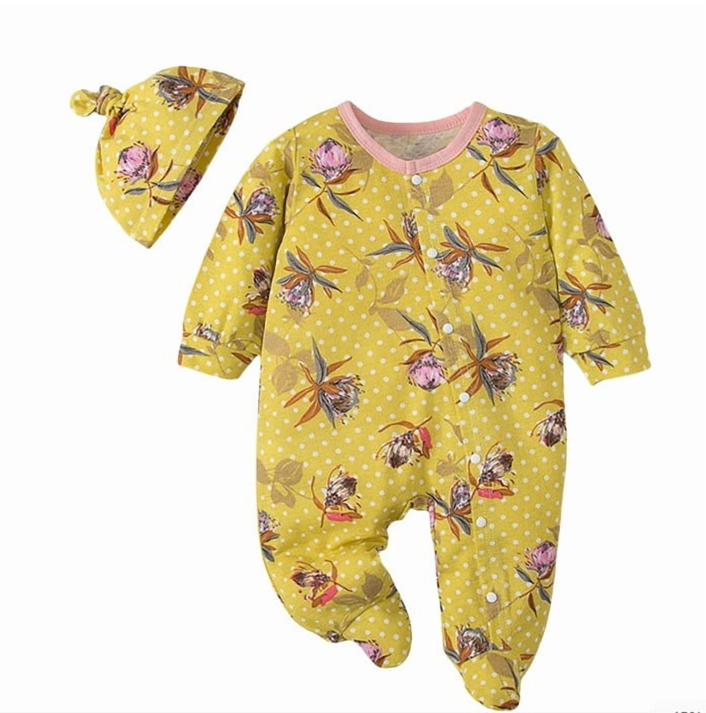 Baby Onesies Unisex Floral Print Single Button Autumn Winter Yellow ...
