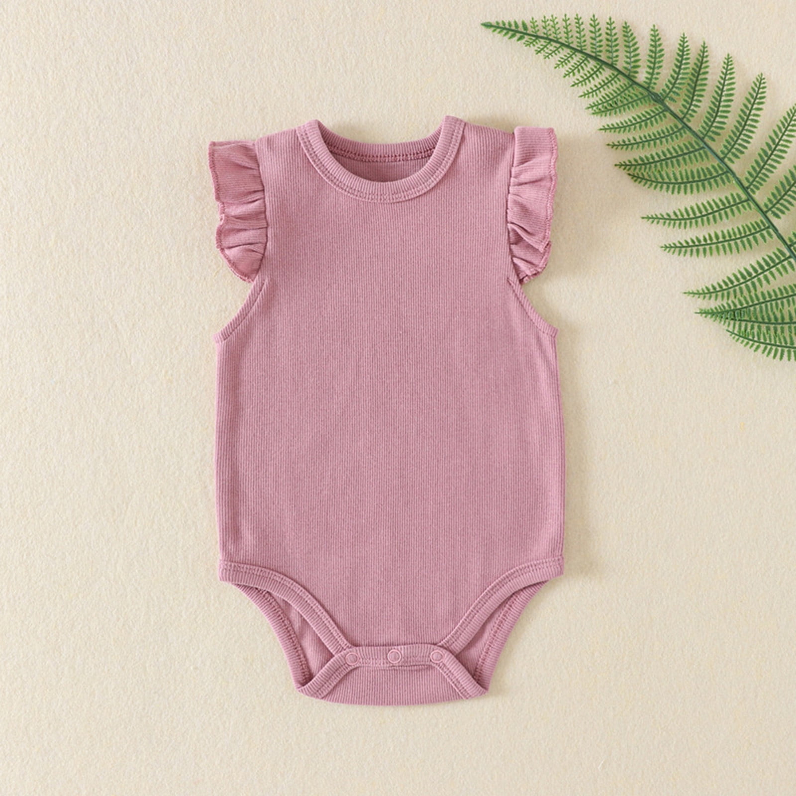 Baby Onesies Unisex Girls Ruffle Short Sleeve Solid Casual Knitted ...