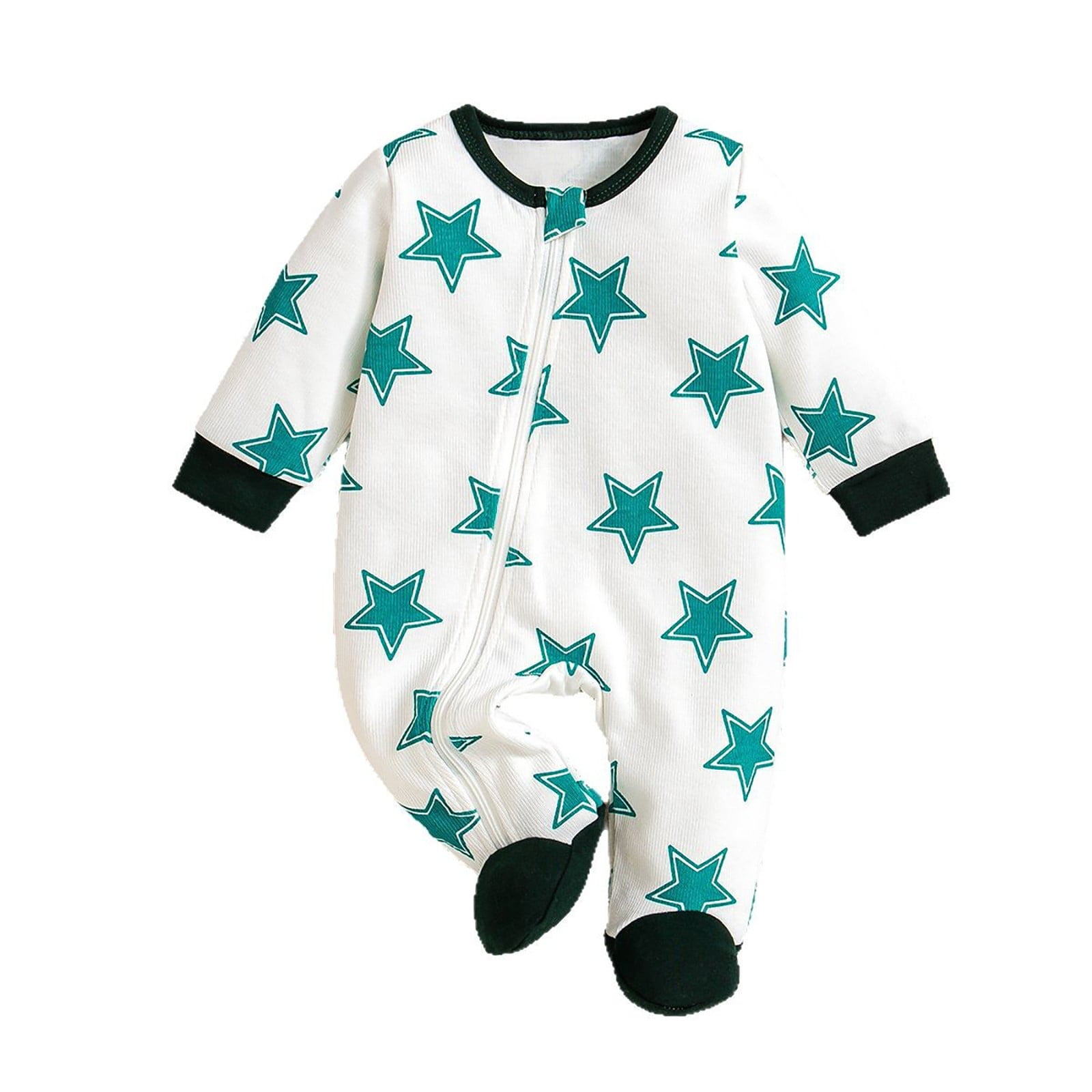 Baby Onesies Unisex Star Print Romper Boys Long Sleeve Zipper Footed ...