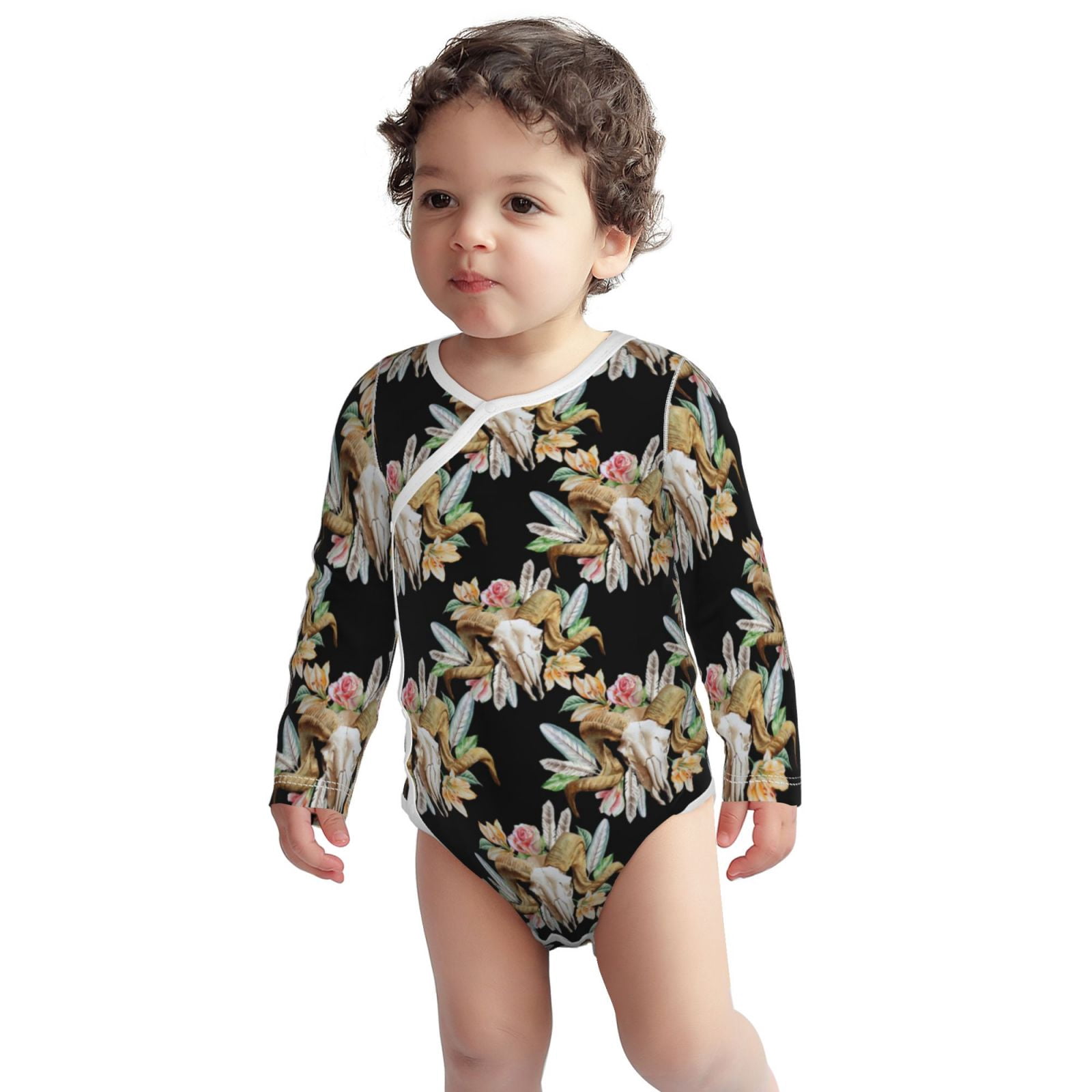 Baby Onesies - goat skull flowers feather vintage Long Sleeve Onesies ...