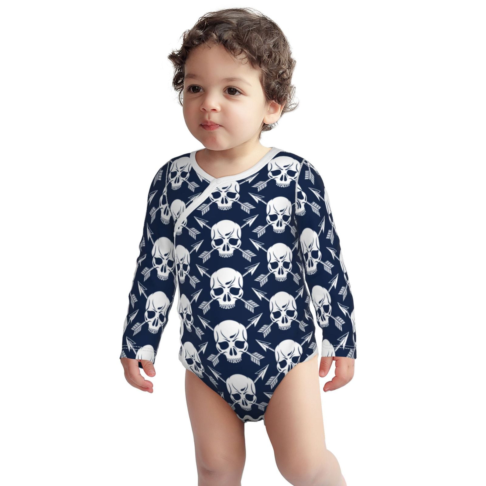 Baby Onesies - white arrow Skull Long Sleeve Onesies Girl Boy with Side-Snap, Infant Newborn ...