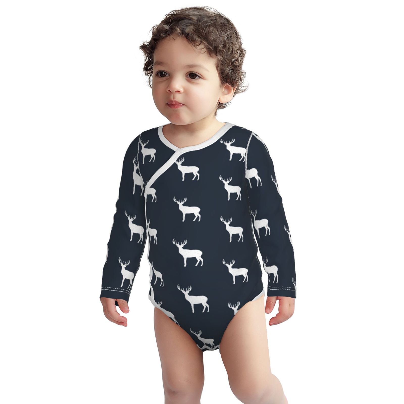 Baby Onesies - white moose deer black Long Sleeve Onesies Girl Boy with ...