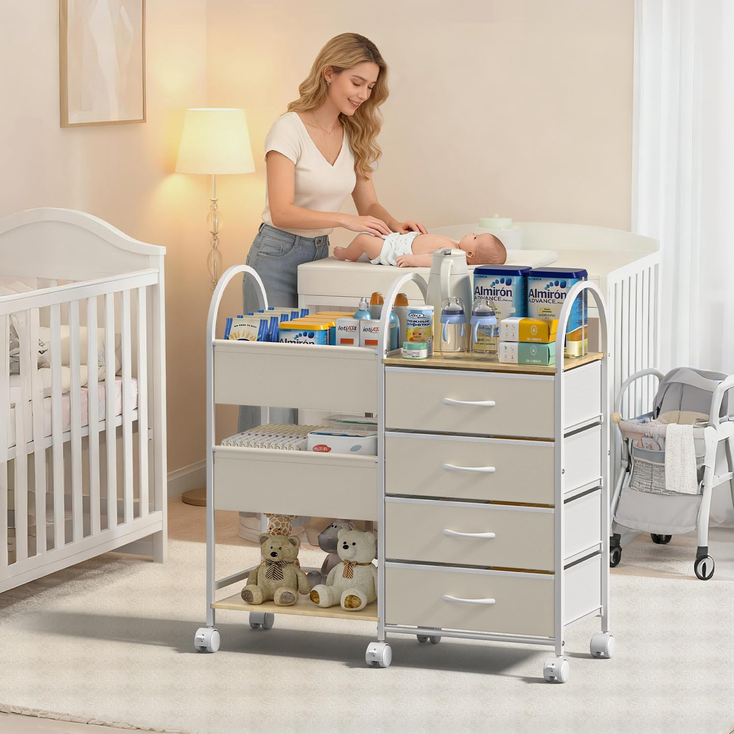 Baby Organizer and Storage Cart, 4-Tier Rolling Utility Cart with ...