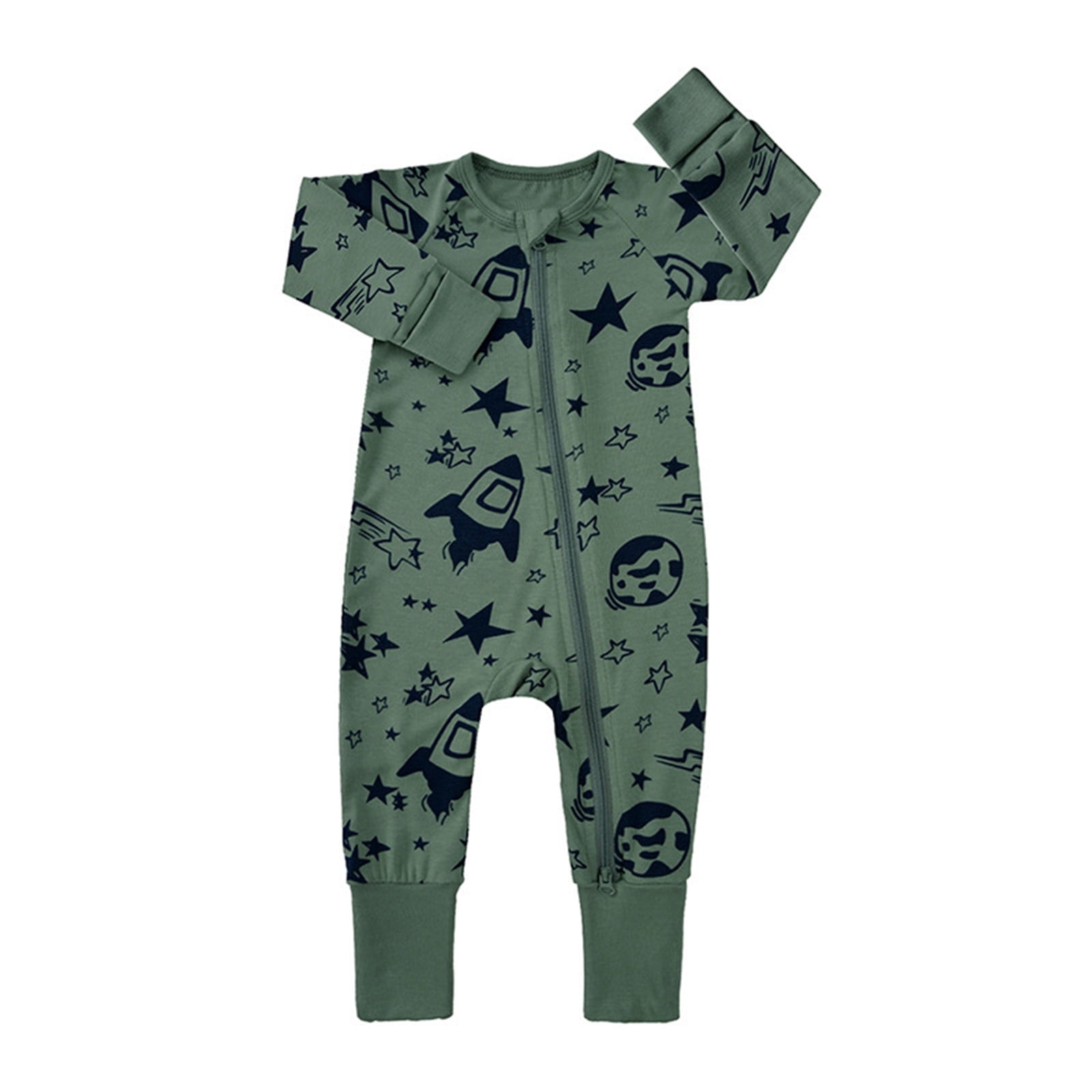 Baby Outfits Boy Cute Print Ribbed Pajamas Girls Boys Zipper Long ...