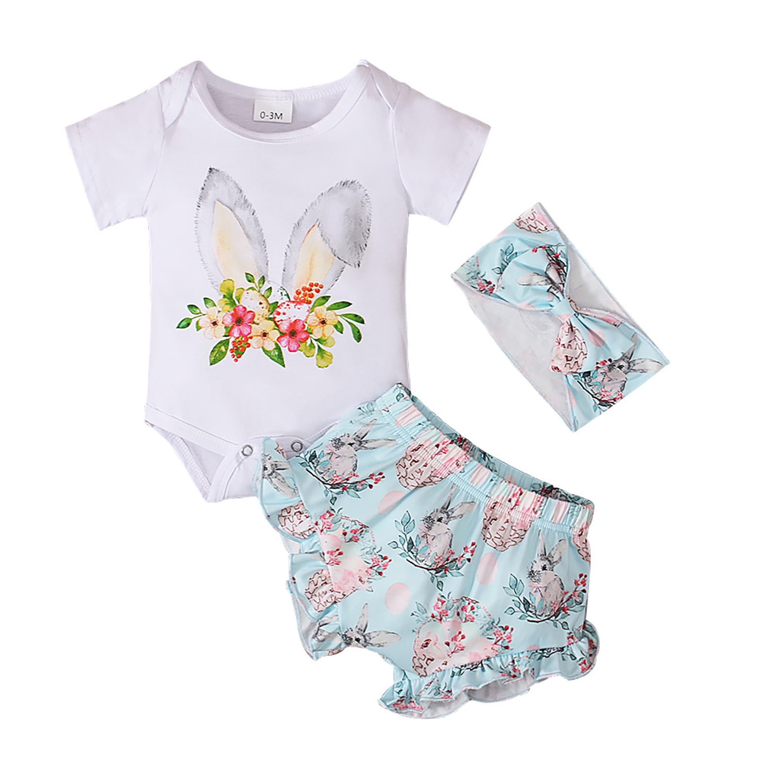 Baby Outfits Girl Bunny Print Short Sleeve Cotton Bodysuit Bottoms Set ...