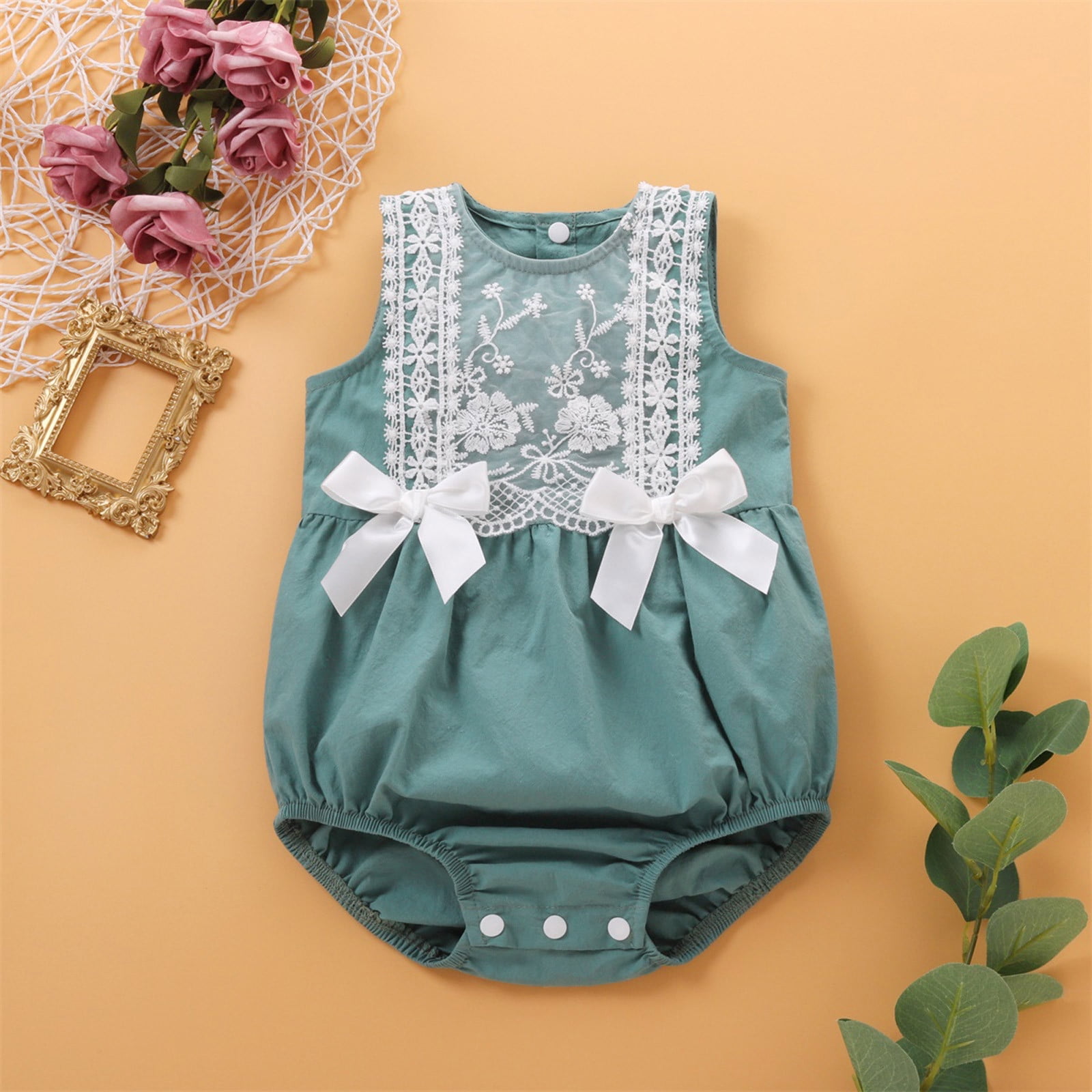 Baby Outfits Girl Cute Pattern Embroider Sleeveless Romper Bodysuit ...