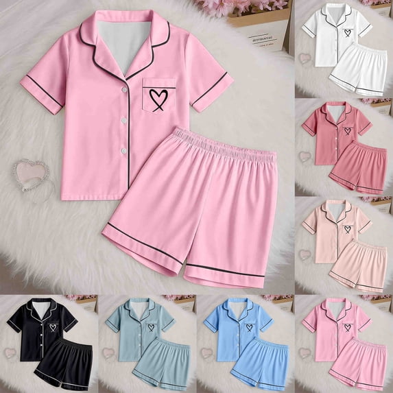 Baby Outfits Girl Kids Tween Heart Motif Short Sleeve Top and Shorts ...