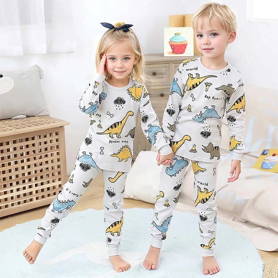 Baby Outfits Kids Dinosaur World Print Long Sleeve 2 Piece Thermal Home ...