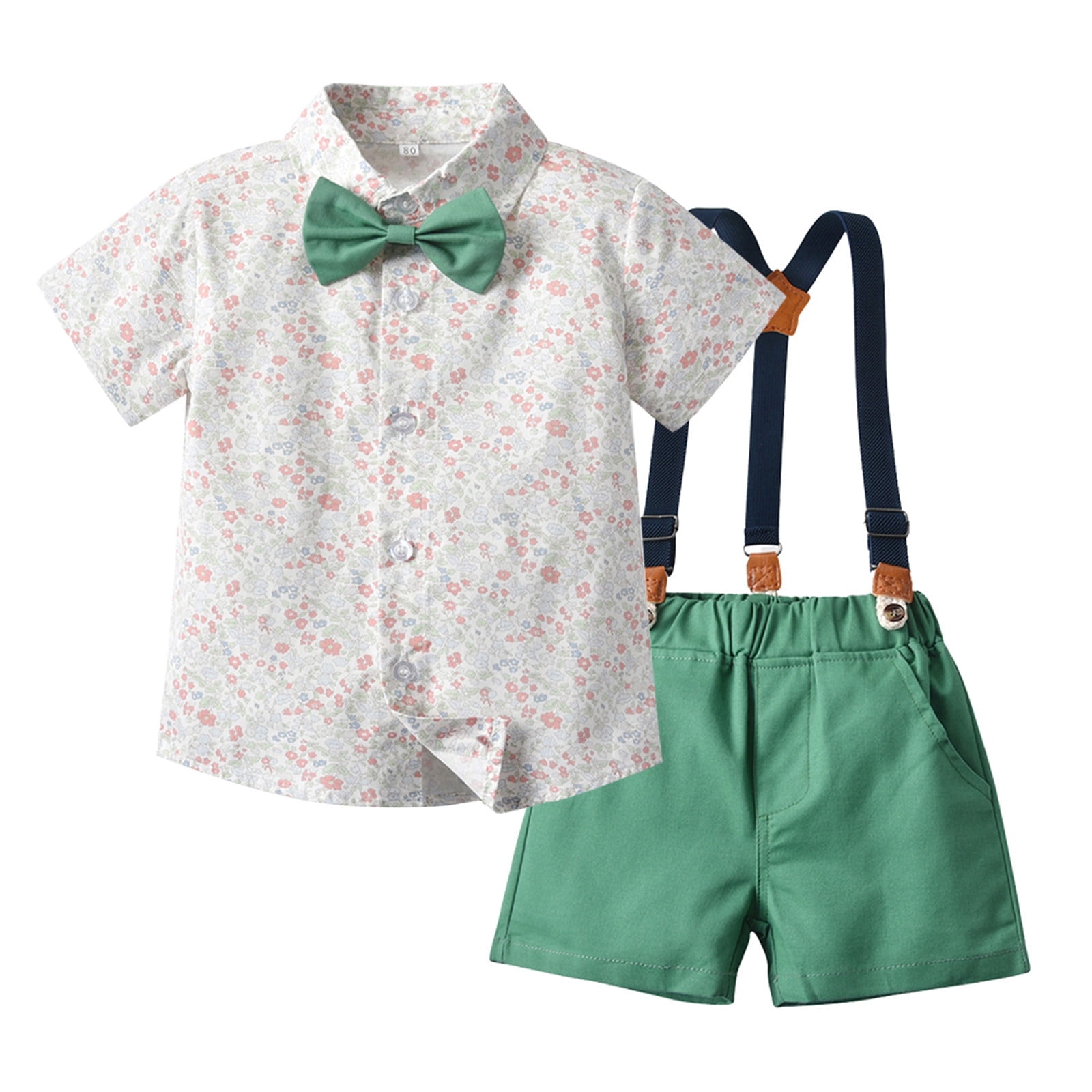 Baby Outfits Short Sleeve Floral Prints T Shirt Tops Suspenders Shorts ...