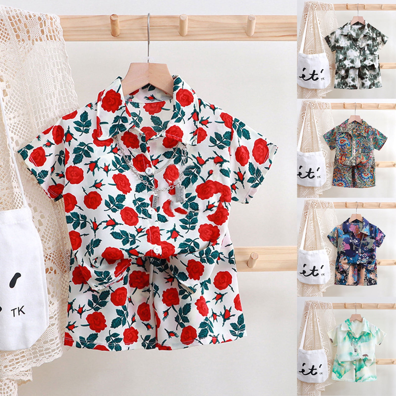 Baby Outfits Summer Cozy Colored Patchwork Printed Short Sleeved Tops ...