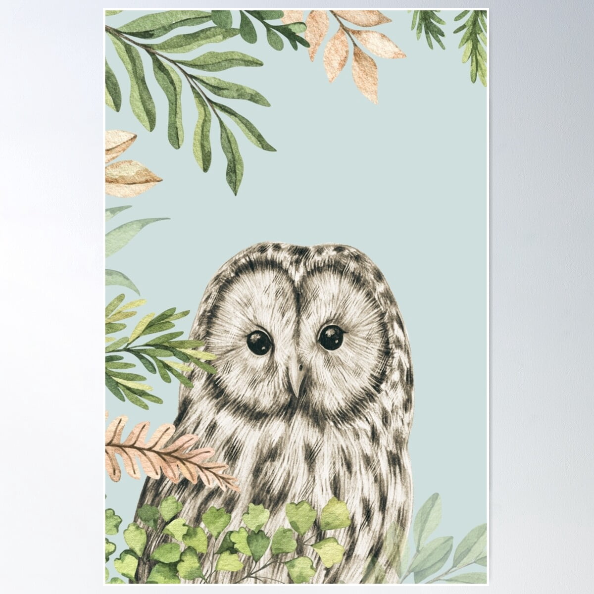 Baby Owl Vintage Hand Illustrated Boho Pattern Poster Wall Art, Modern ...