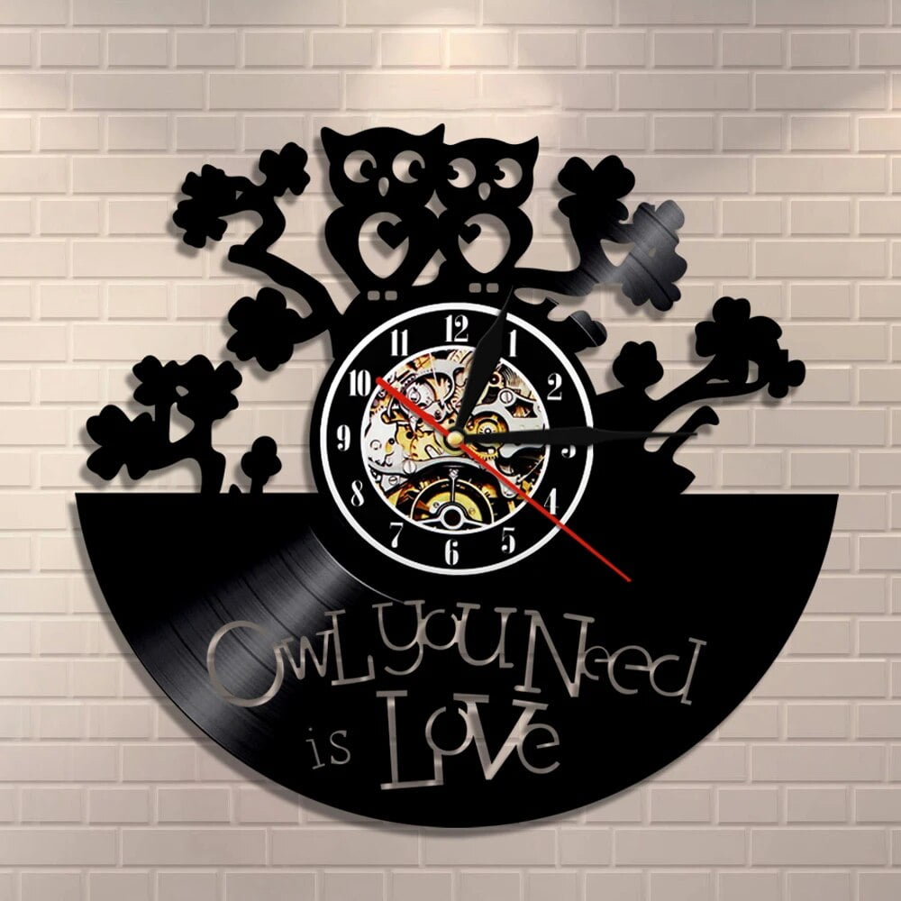 Baby Owls Vinyl Wall Clock,Vinyl Record Clock Wall Art Black Handmade ...