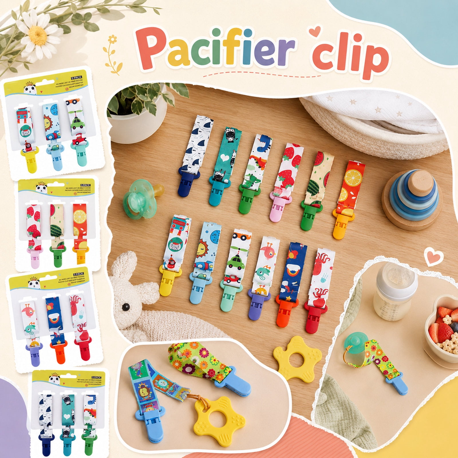 Baby Pacifier Clips, Universal Anti-Lost Teether Toy Strap with Clip ...