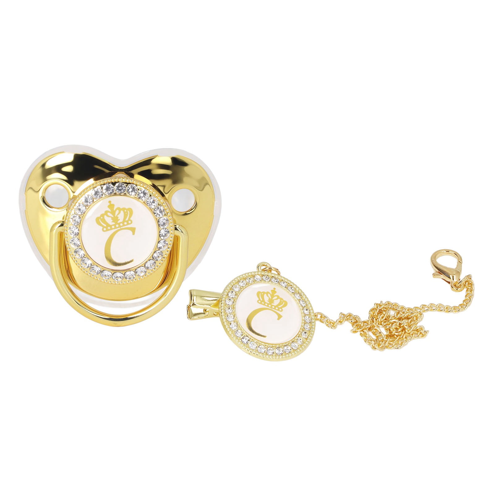 Baby Pacifier Infant Portable Exquisite Golden Crown Letter Rhinestone ...