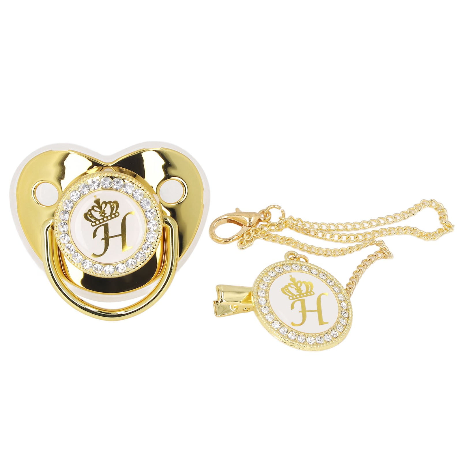 Baby Pacifier Infant Portable Exquisite Golden Crown Letter Rhinestone ...