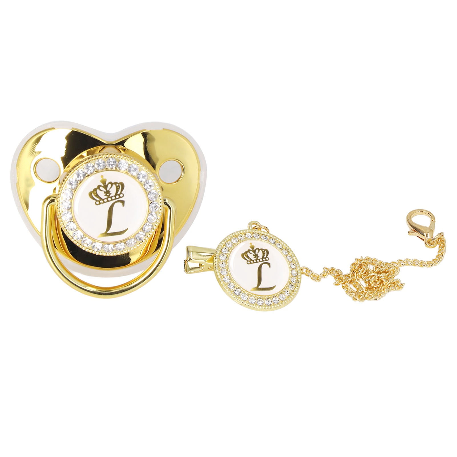 Baby Pacifier Infant Portable Exquisite Golden Crown Letter Rhinestone ...