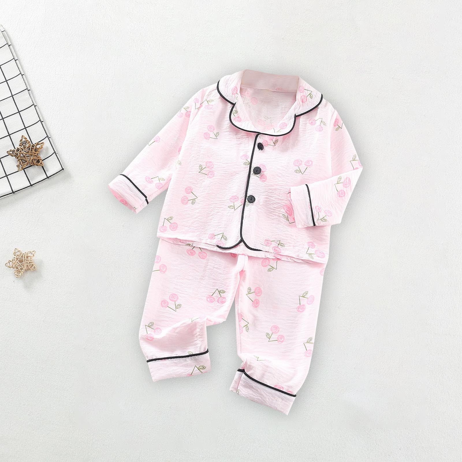 Baby Pajamas Cotton Yarn Printed Long Sleeve Lapel Button Tops Pants ...